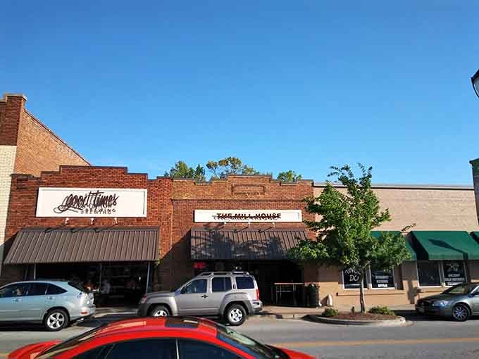 Local shops with character fill these brick facades, proving small-town retail still has plenty of heart and soul.