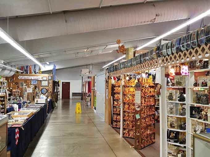 Clean, organized aisles showcase everything from collectibles to crafts in this climate-controlled treasure hunter's paradise.