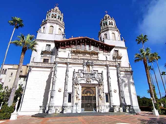 Twin bell towers and ornate Spanish details create a Mediterranean masterpiece that would make William Randolph Hearst smile with pride.