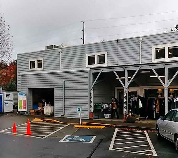 The open garage-style entrance invites you in like a friendly neighbor saying "come see what I've got today!"