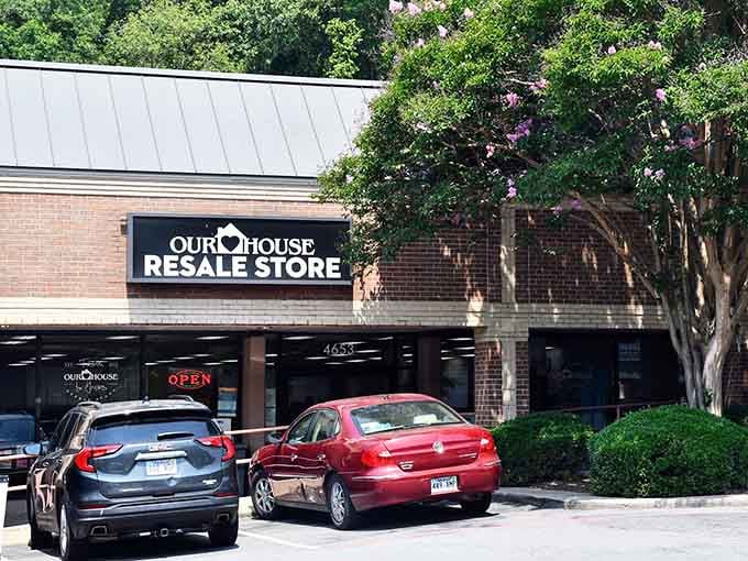 Our House Resale Store's welcoming brick storefront in North Little Rock draws shoppers with its professional appearance and convenient parking.