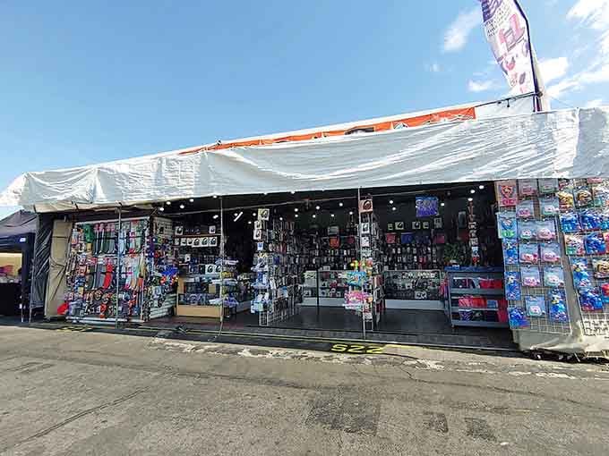 This vendor booth overflows with merchandise like a well-stocked variety store, proving one person's clutter is another's goldmine.