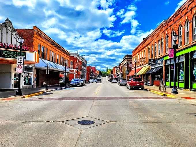 Platteville's vibrant downtown corridor glows with warm brick and blue skies&mdash;a postcard-perfect setting that won't break your budget.