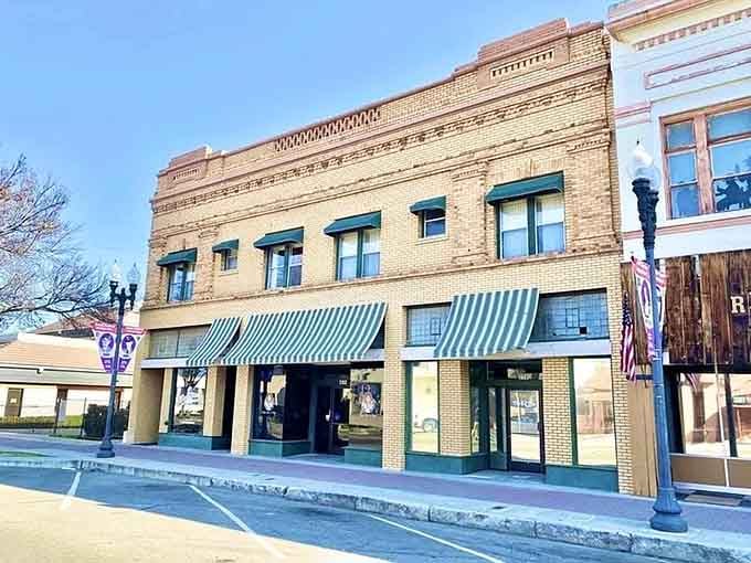 Historic brick buildings line Porterville's charming downtown, where affordable living meets small-town character.