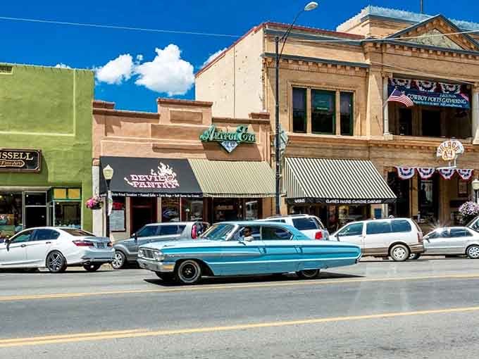 That vintage cruiser rolling past classic storefronts proves some towns know how to honor their past with style.