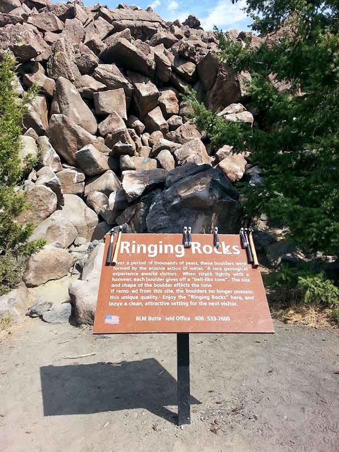 Nature's xylophone awaits! These ancient boulders create musical magic when tapped with a hammer.