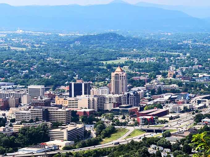 Roanoke spreads across the valley like a postcard that forgot to charge extra for the mountain views.