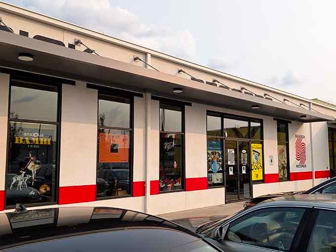 Those red racing stripes give the storefront energy, like the perfect power chord that kicks off your favorite song.