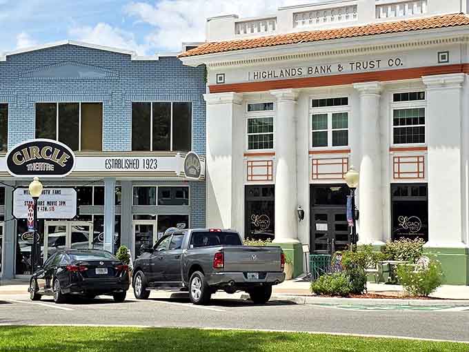 Historic storefronts line up like old friends, each building telling stories from when banking meant knowing your teller's name.