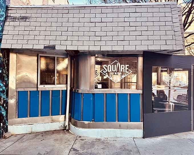 Square Diner's distinctive blue-paneled exterior is a geometric oddity in Tribeca. This triangular time capsule serves up nostalgia by the plateful.