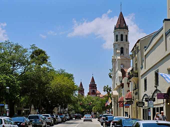 St. Augustine's Spanish towers reach for the clouds, a centuries-old skyline that would make Don Quixote feel right at home.
