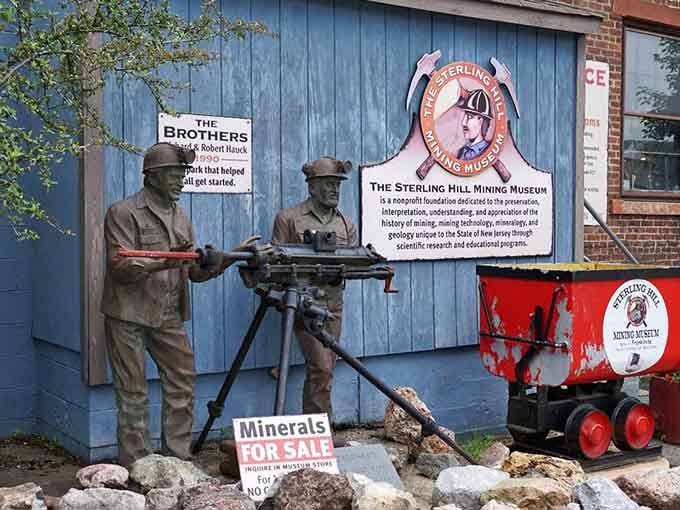 These bronze miners stand ready with their equipment, honoring the hardworking men who once descended into darkness daily.