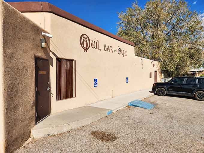 The Owl Bar's simple exterior keeps the secret – this is where green chile cheeseburger dreams come true.