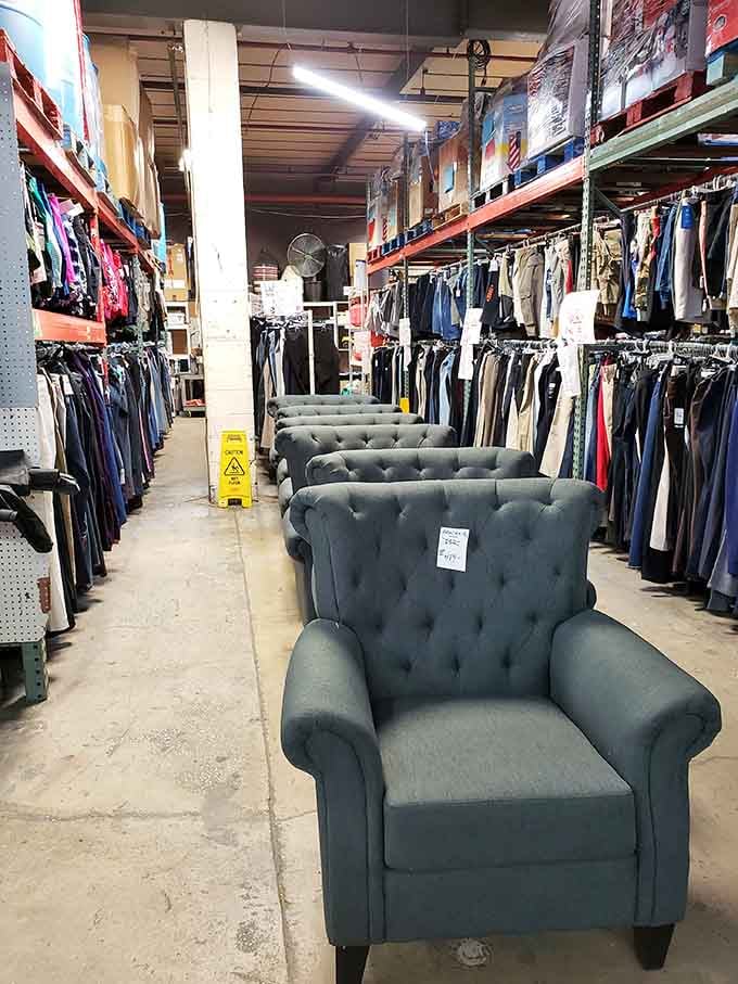 Those tufted chairs lined up like soldiers remind you that comfort can be surprisingly affordable here.