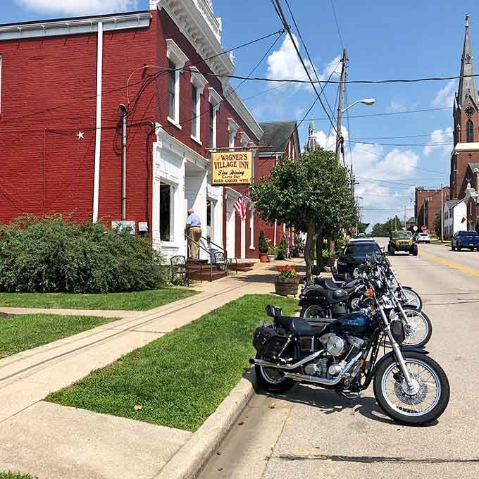 Motorcycles lined up outside like pilgrims at a holy site. The chicken inside is worth the journey!