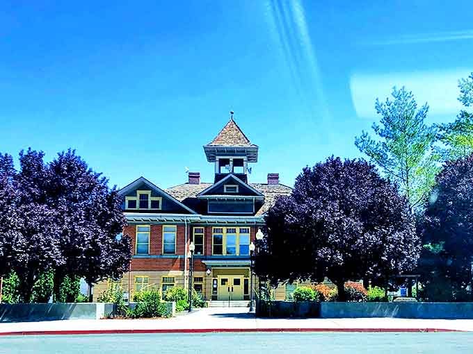 Yerington's historic buildings, like this charming structure with a tower, add character without adding to your living costs.