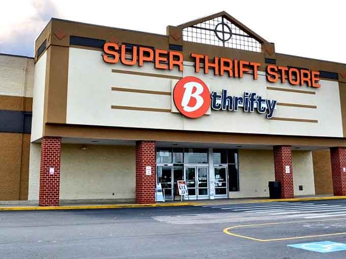 The architectural details and clean entrance make this look more upscale than your average secondhand shop.