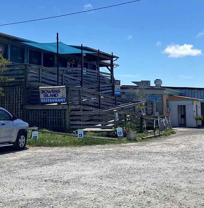 Those wooden stairs leading up to the restaurant feel like a stairway to fried seafood heaven, one creaky step at a time.