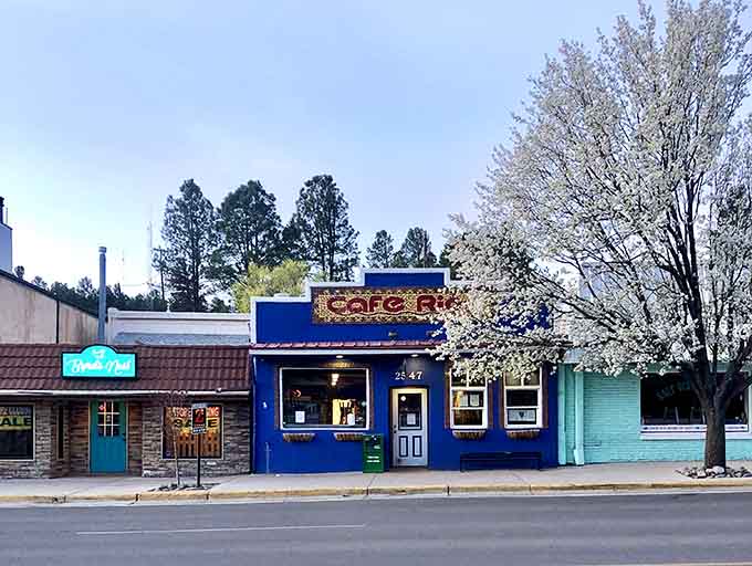 Mountain town magic happens behind this cheerful storefront where locals gather for slices.