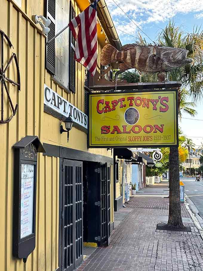 The American flag waves proudly above this legendary watering hole where stories flow as freely as drinks.
