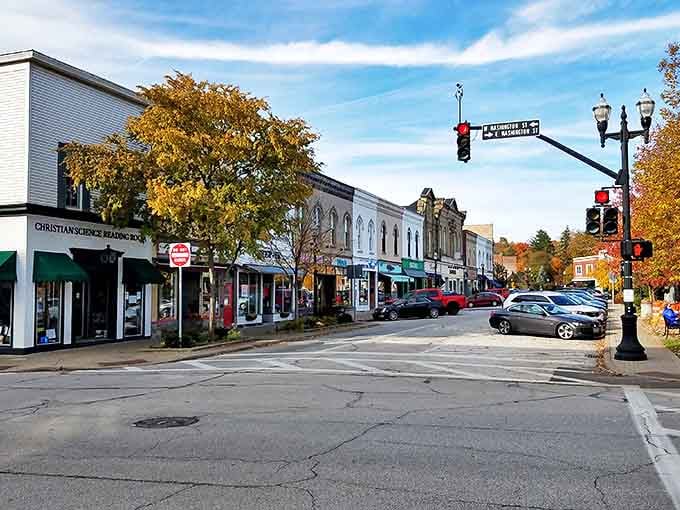 Main Street charm at its finest! Chagrin Falls' downtown invites you to stroll past colorful storefronts under a canopy of fall foliage.