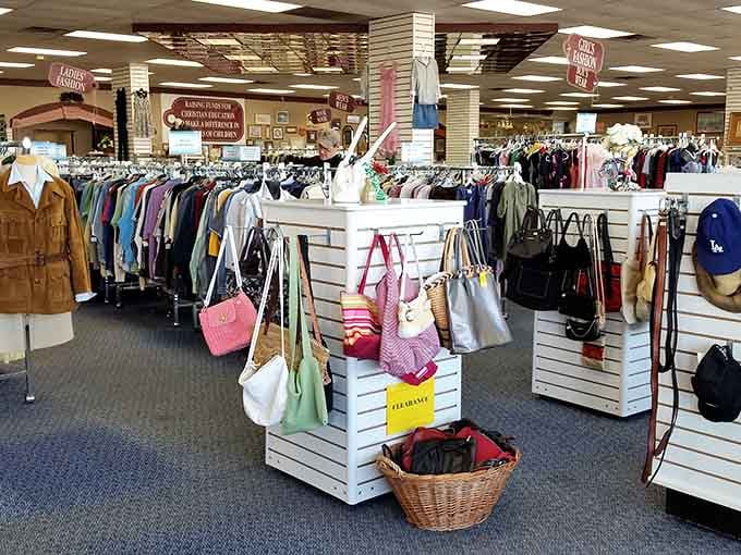 Inside Fair Market, racks of possibility await. One person's castoffs become another's fashion statement!