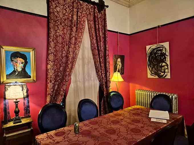 Behind those ornate walls and fancy ironwork lies a dining room where the decor is as mysterious as the history.