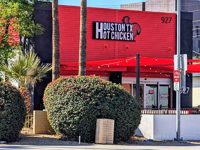 Don't let the modest storefront fool you - inside lies chicken so fiery it practically comes with its own warning label.