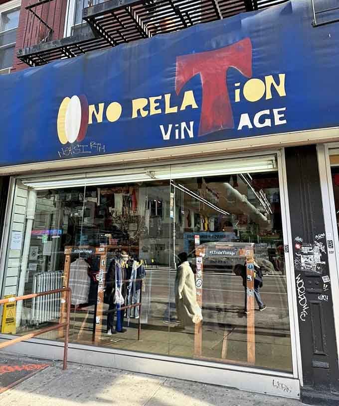 Those large display windows showcase the carefully curated vintage treasures that make this shop a neighborhood favorite for decades.