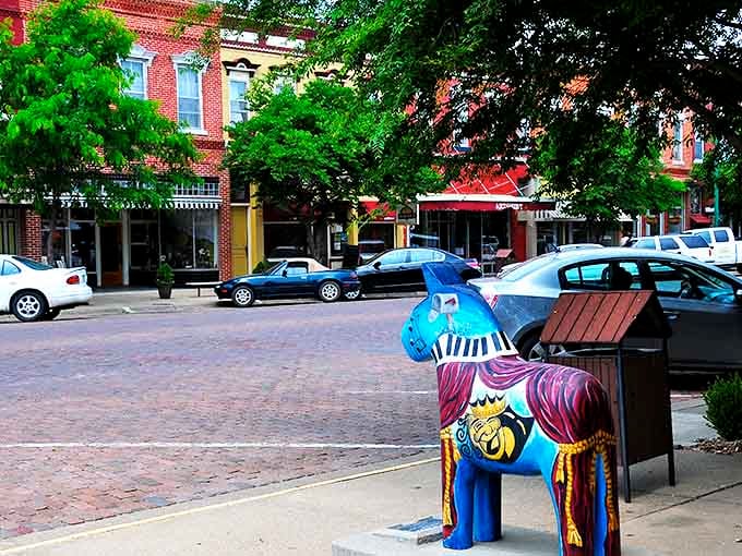 Lindsborg's downtown invites leisurely strolls past brick beauties that have weathered every Kansas season with grace.