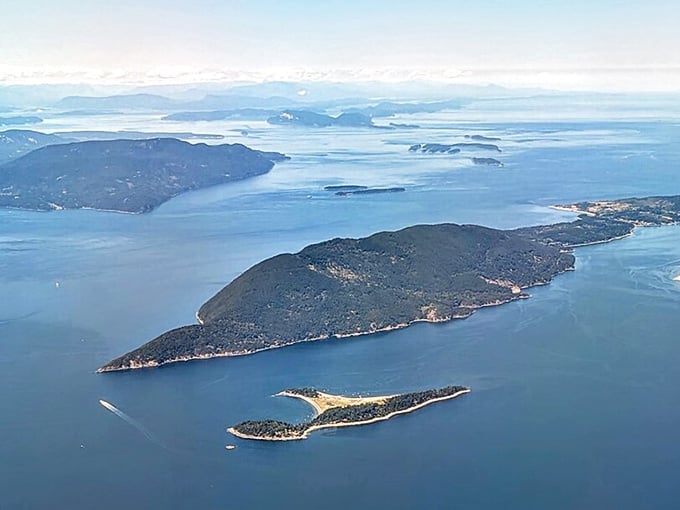 These forested islands scattered across silver-blue water look like nature's own connect-the-dots puzzle from 30,000 feet.