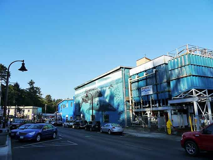 Newport's working waterfront wears its fishing heritage proudly, complete with art that celebrates the sea's majesty.