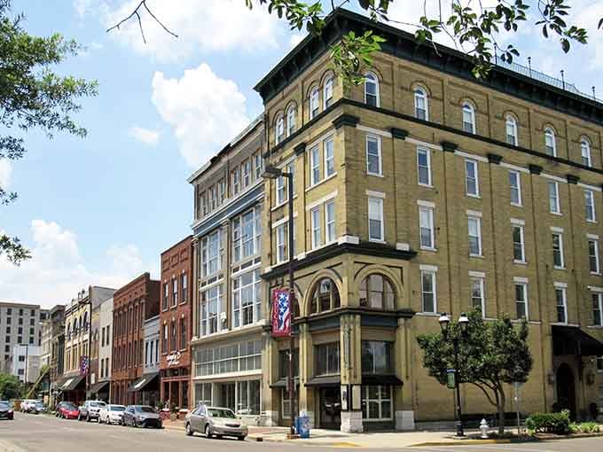 Historic buildings wear their age proudly here, standing as testaments to a time when craftsmanship mattered more than speed.