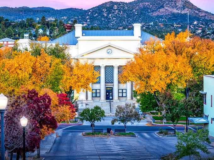 When fall colors frame a white-columned courthouse, you're witnessing Arizona's answer to a New England postcard moment.