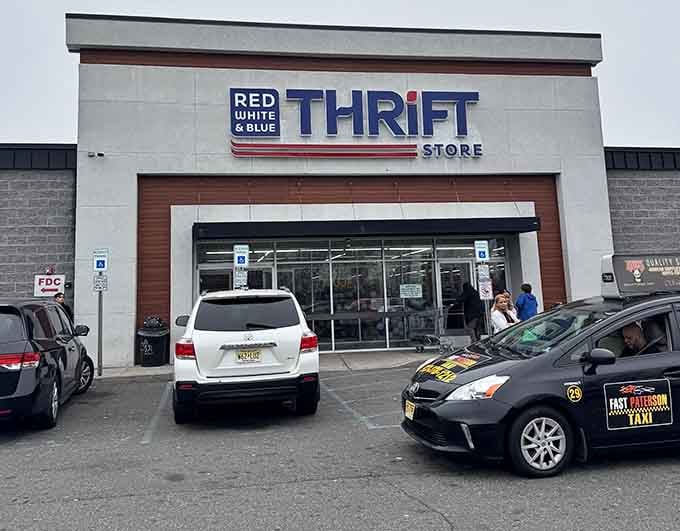 Those glass doors open to reveal a modern thrift experience where bargain hunting meets actual organization and cleanliness.