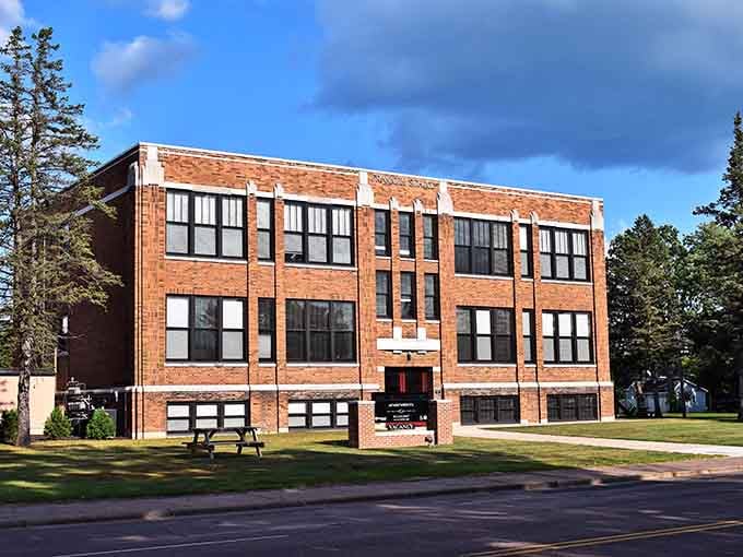 Classic brick schoolhouse architecture proves they built things to last through countless Wisconsin winters and generations.