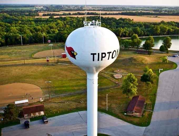 The iconic Tipton water tower stands tall over this affordable small town, where everyone knows your name.