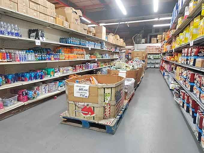 Shelves stacked to the ceiling hold everything from household basics to unexpected surprises around every corner.