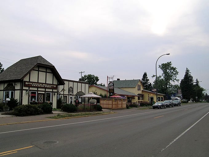 Experience the quiet charm of Two Harbors, MN, where local businesses like the Sawtooth Mountain Trading Post line Highway 61.