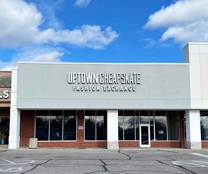 That modern storefront with its brick accents proves thrift shopping has gotten a serious style upgrade.