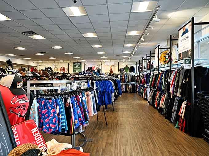 Modern retail meets thrift store magic where every rack holds curated treasures instead of random chaos.