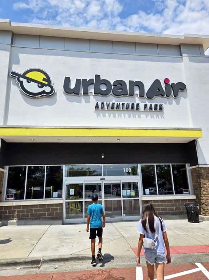Two young explorers approach Urban Air, ready to discover what makes this Raleigh spot the talk of the town.
