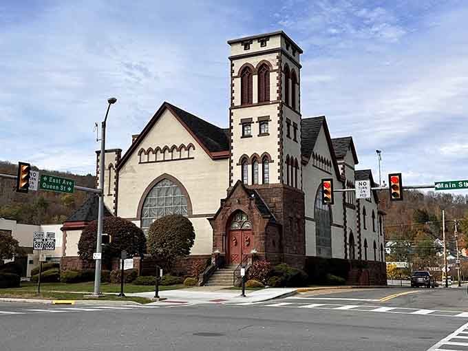 Historic architecture meets mountain backdrop in a setting that makes every photograph look professionally composed.