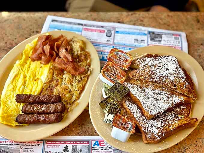 Fluffy scrambled eggs, crispy bacon, and French toast dusted with powdered sugar, this is breakfast's greatest hits album.