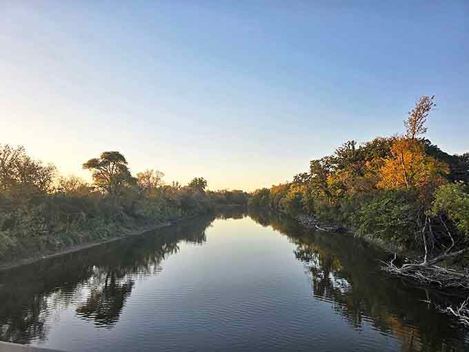 The Red River winds peacefully through town, offering sunset views that cost absolutely nothing but time.