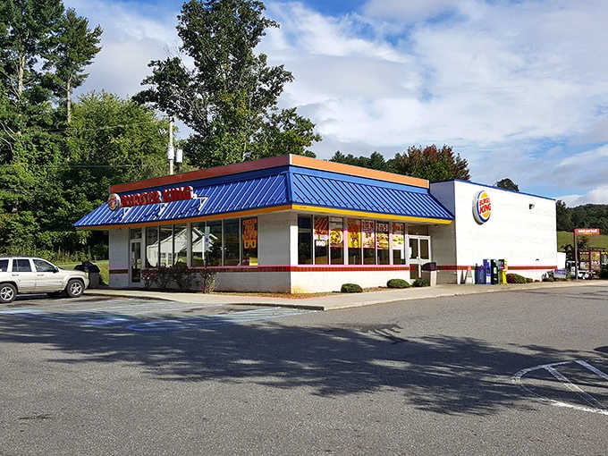 Even familiar fast-food joints take on a certain mountain charm here, with blue skies providing the perfect backdrop for a quick bite.