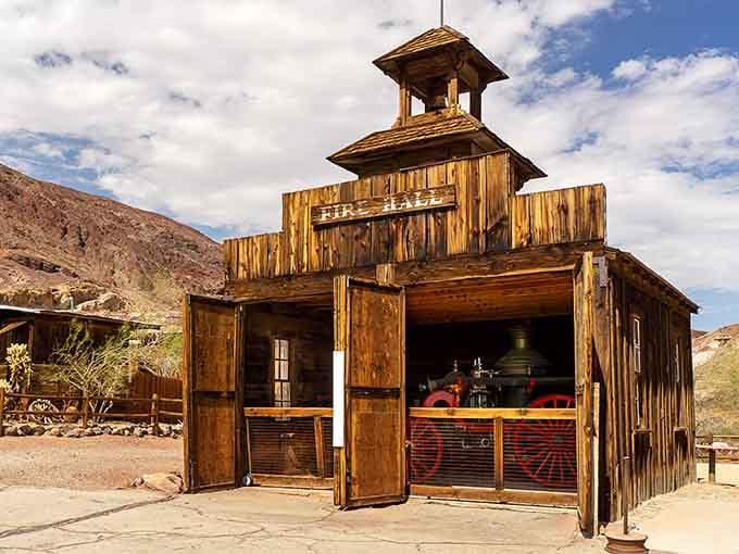 Calico's Fire Hall stands ready to protect wooden buildings in a town that's seen its share of history.