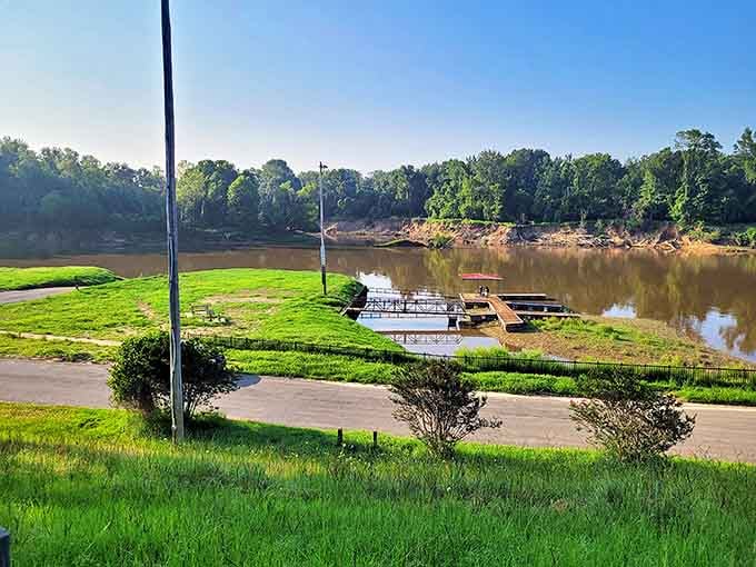 The Ouachita River provides both scenic beauty and recreational opportunities, with fishing docks that promise peaceful afternoons.