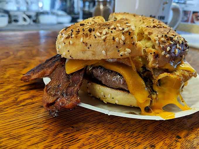 That sesame bagel never stood a chance against bacon, eggs, and cheese working together like a breakfast dream team.