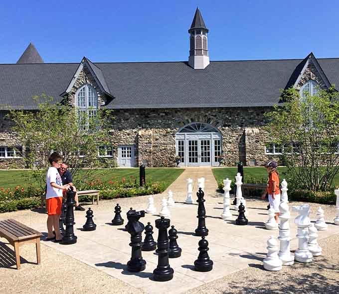 Giant chess pieces turn strategy sessions into full-body workouts, making checkmate feel like a real victory.